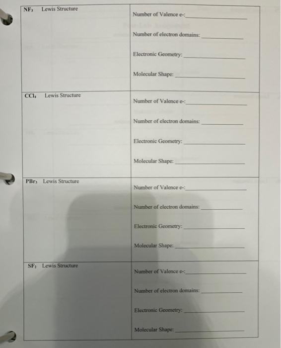 Solved NF) Lewis Structure Number of Valence e Number of | Chegg.com