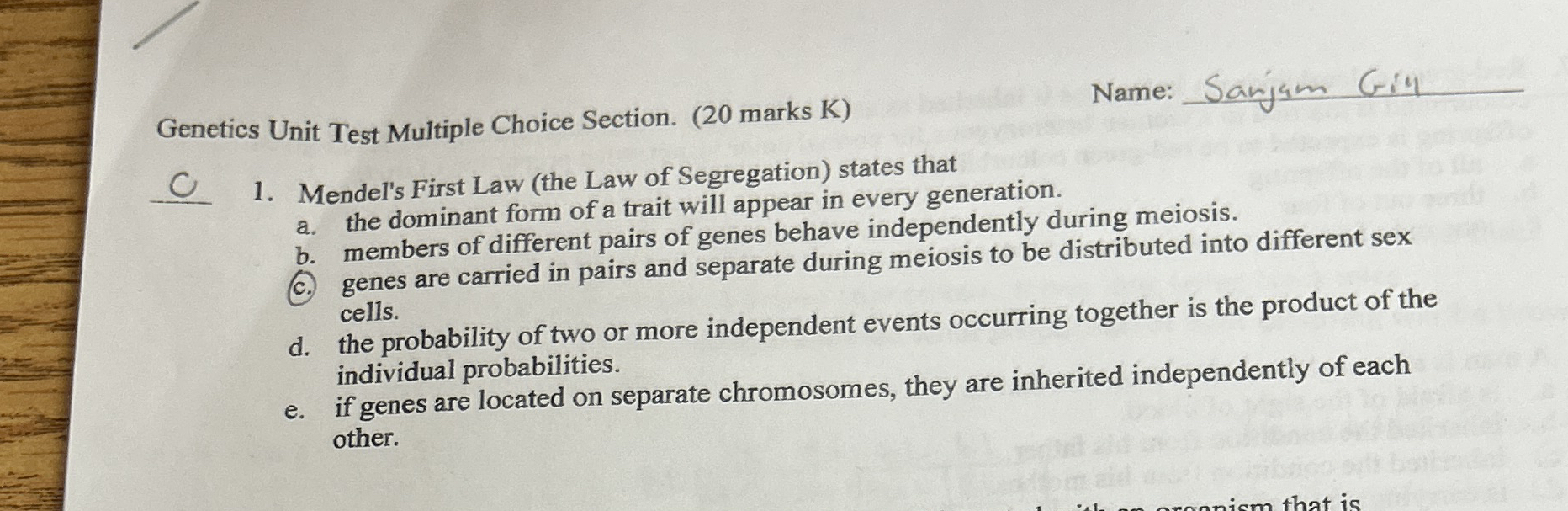 Solved Genetics Unit Test Multiple Choice Section. (20 | Chegg.com