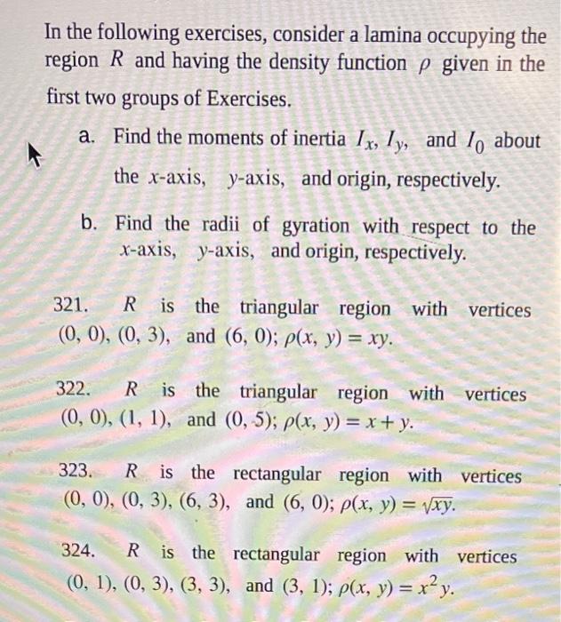 Solved In the following exercises, consider a lamina | Chegg.com
