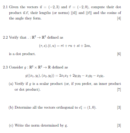 Solved 2.1 ﻿Given the vectors vec(u)=(-2,3) ﻿and | Chegg.com
