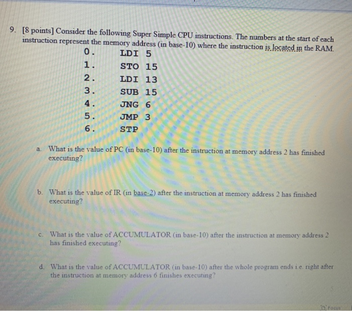 Solved 9. [8 points] Consider the following Super Simple CPU | Chegg.com