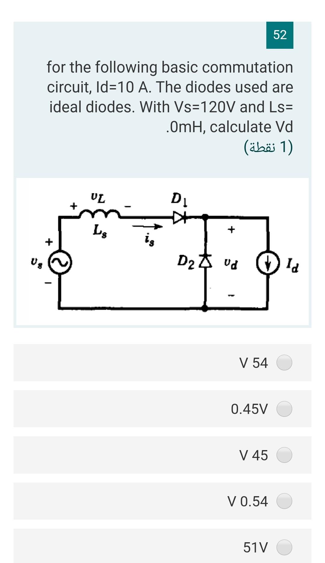 Solved 52 for the following basic commutation circuit, Id=10 | Chegg.com