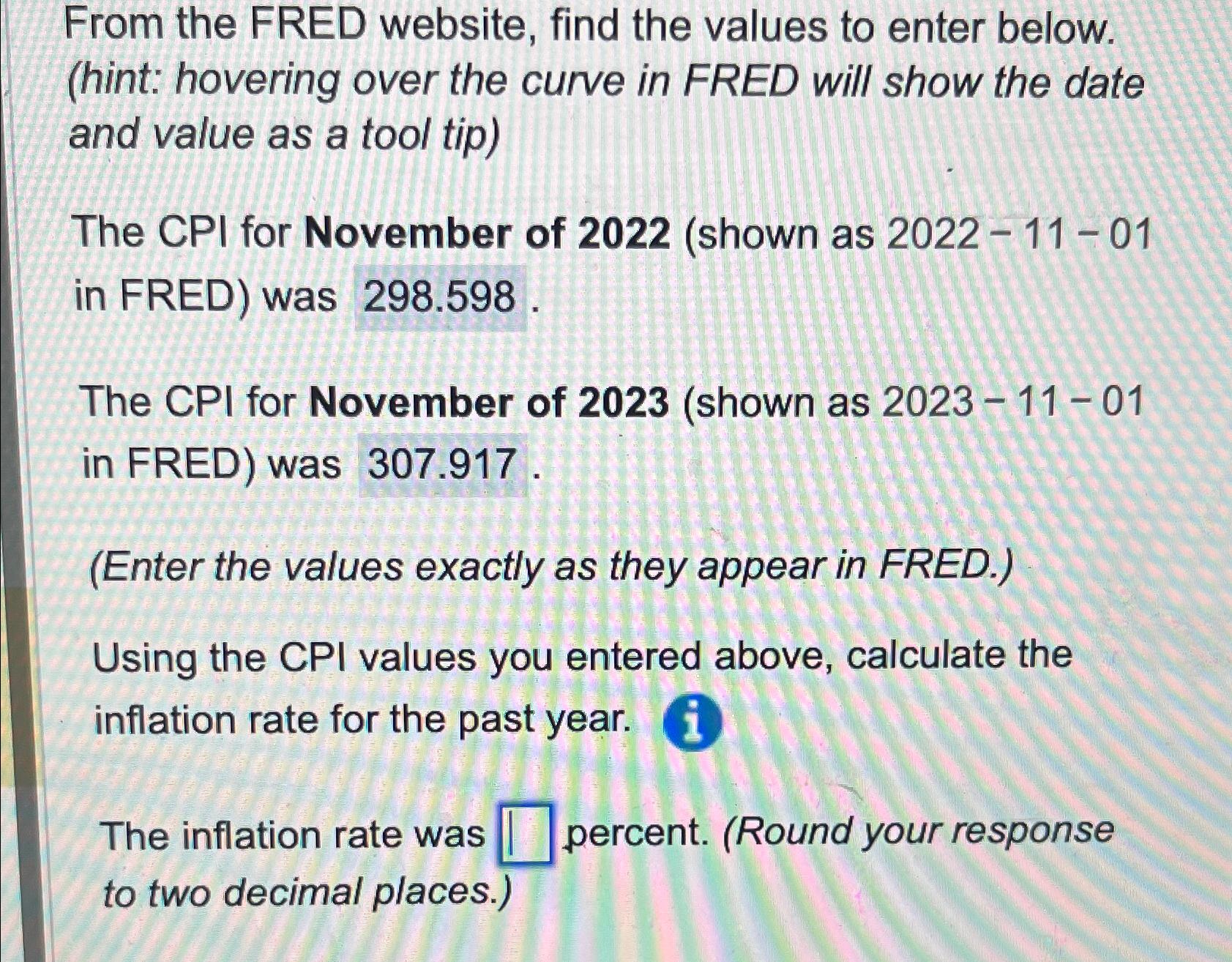 Solved From the FRED website, find the values to enter | Chegg.com