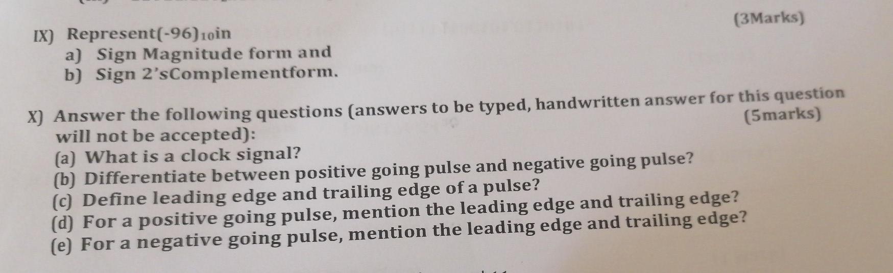 Solved (3Marks) IX) Represent(-96)1oin a) Sign Magnitude | Chegg.com