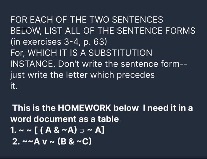 Solved FOR EACH OF THE TWO SENTENCES BELOW, LIST ALL OF THE | Chegg.com