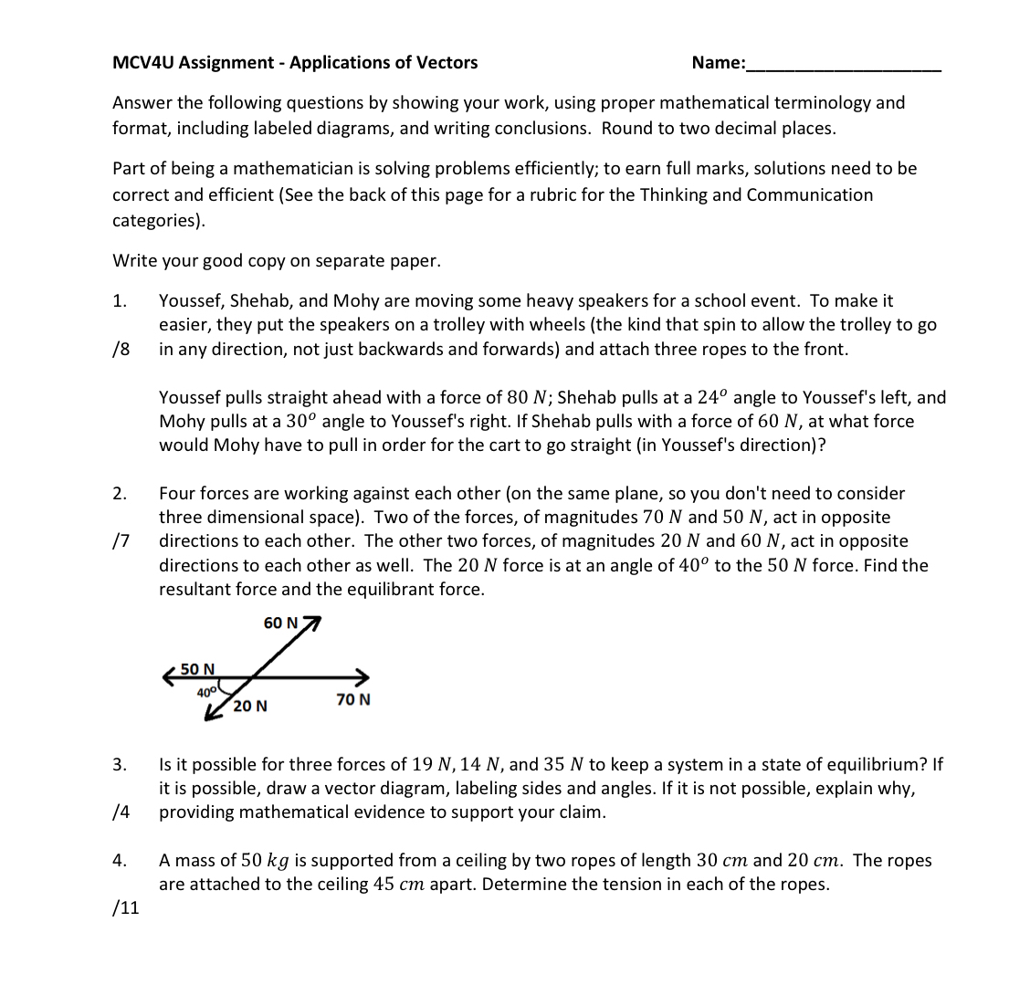 Solved MCV4U Assignment - ﻿Applications of | Chegg.com