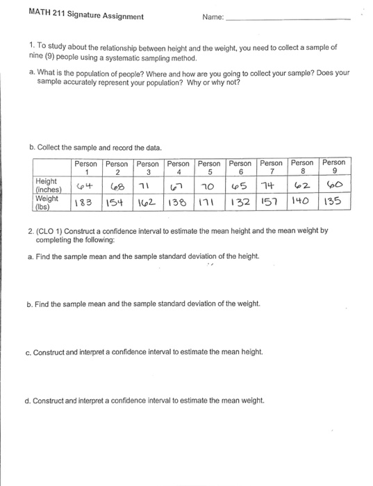 Solved MATH 211 Signature Assignment wor word l oo. Namensam | Chegg.com