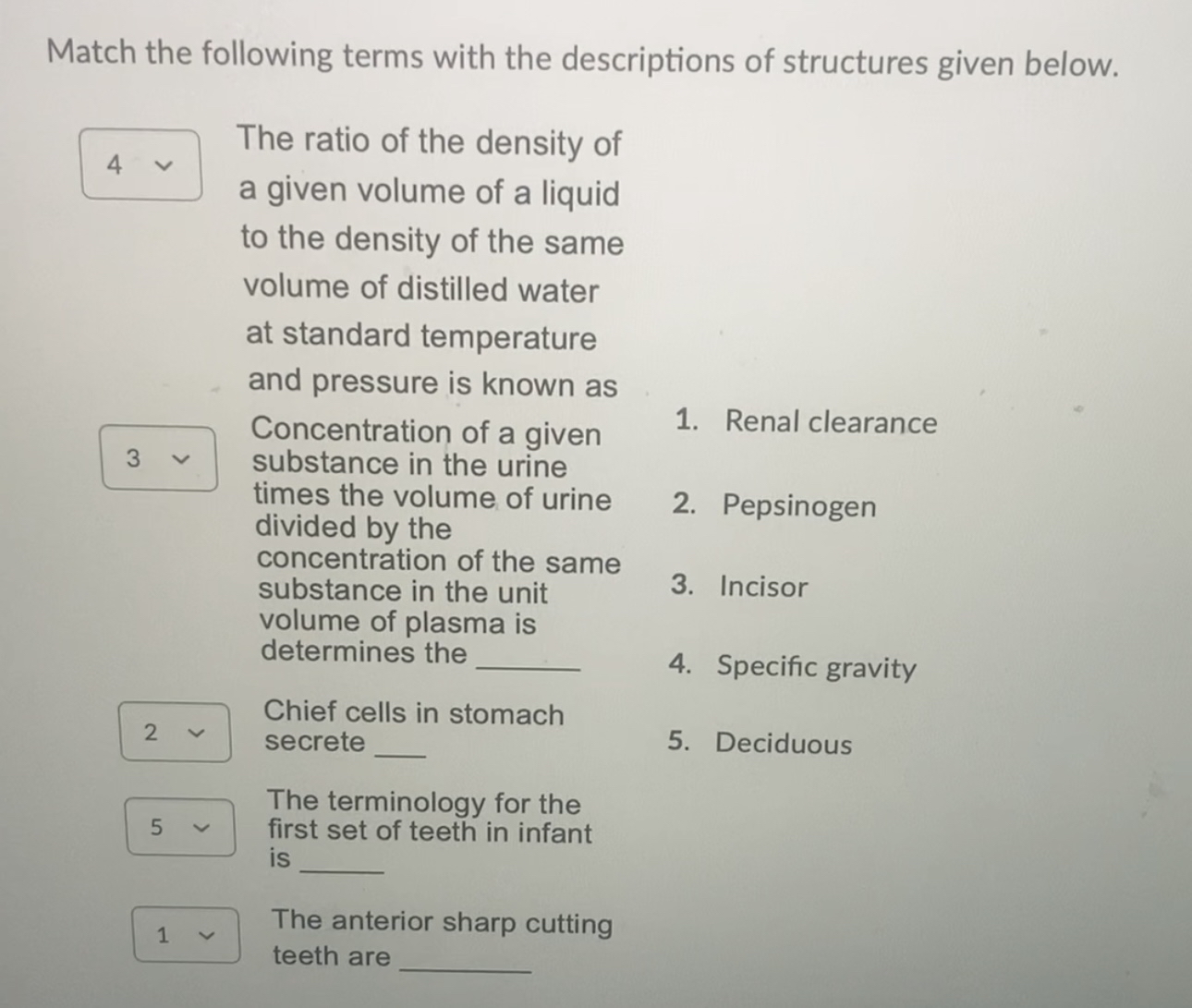 Solved Match the following terms with the descriptions of | Chegg.com