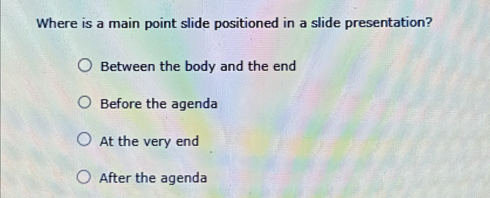Solved Where is a main point slide positioned in a slide | Chegg.com