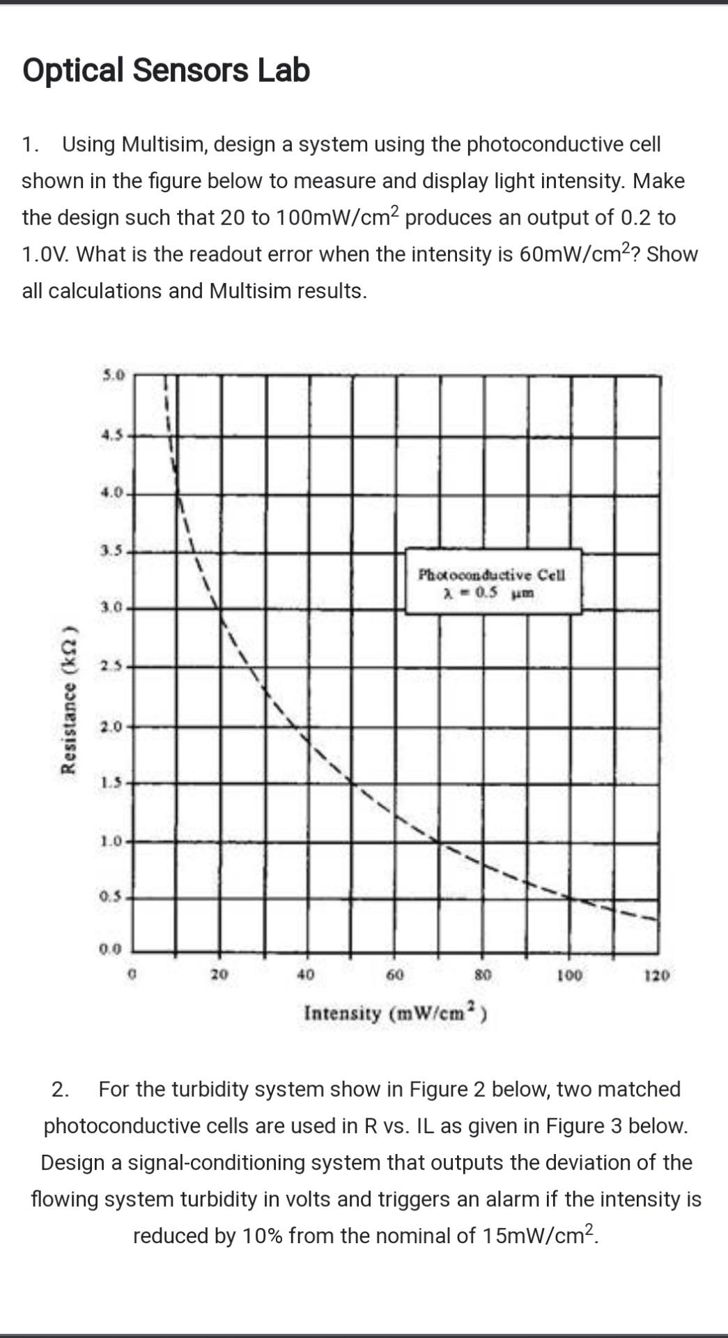 Solved Optical Sensors Lab 1. Using Multisim, design a | Chegg.com