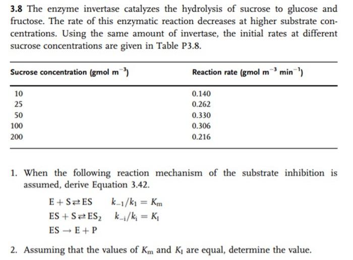 Solved 3.8 The enzyme invertase catalyzes the hydrolysis of | Chegg.com