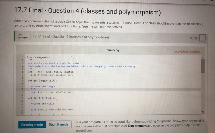 Solved CODE: class Cse20_topic: """ A class to represent a | Chegg.com