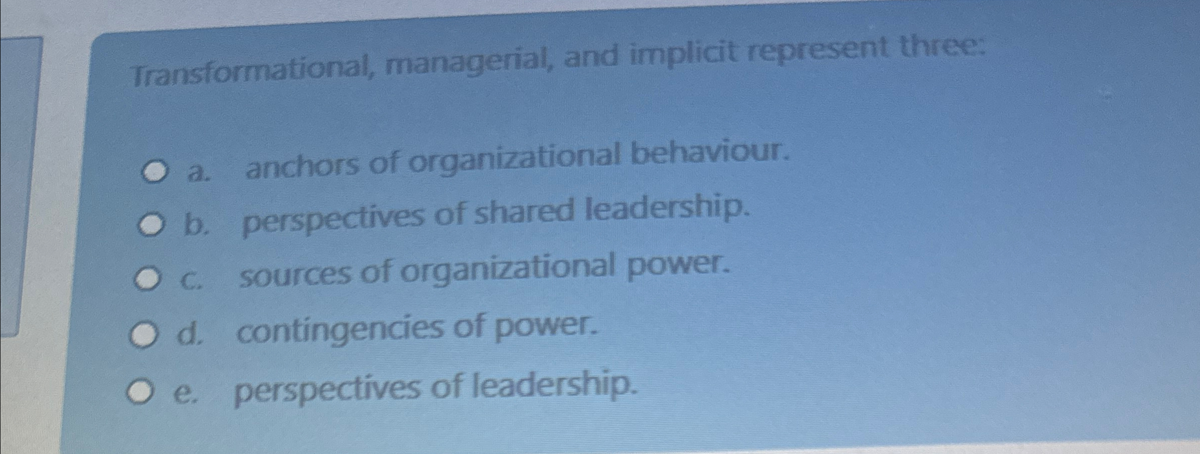 Solved Iransformational, managerial, and implicit represent | Chegg.com