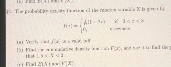 Solved 2. The probability density function of the random | Chegg.com