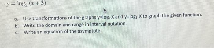 Solved y=log2(x+3) a. Use transformations of the graphs | Chegg.com