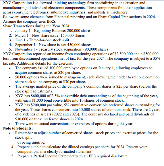 Solved XYZ Corporation is a forward-thinking technology firm | Chegg.com