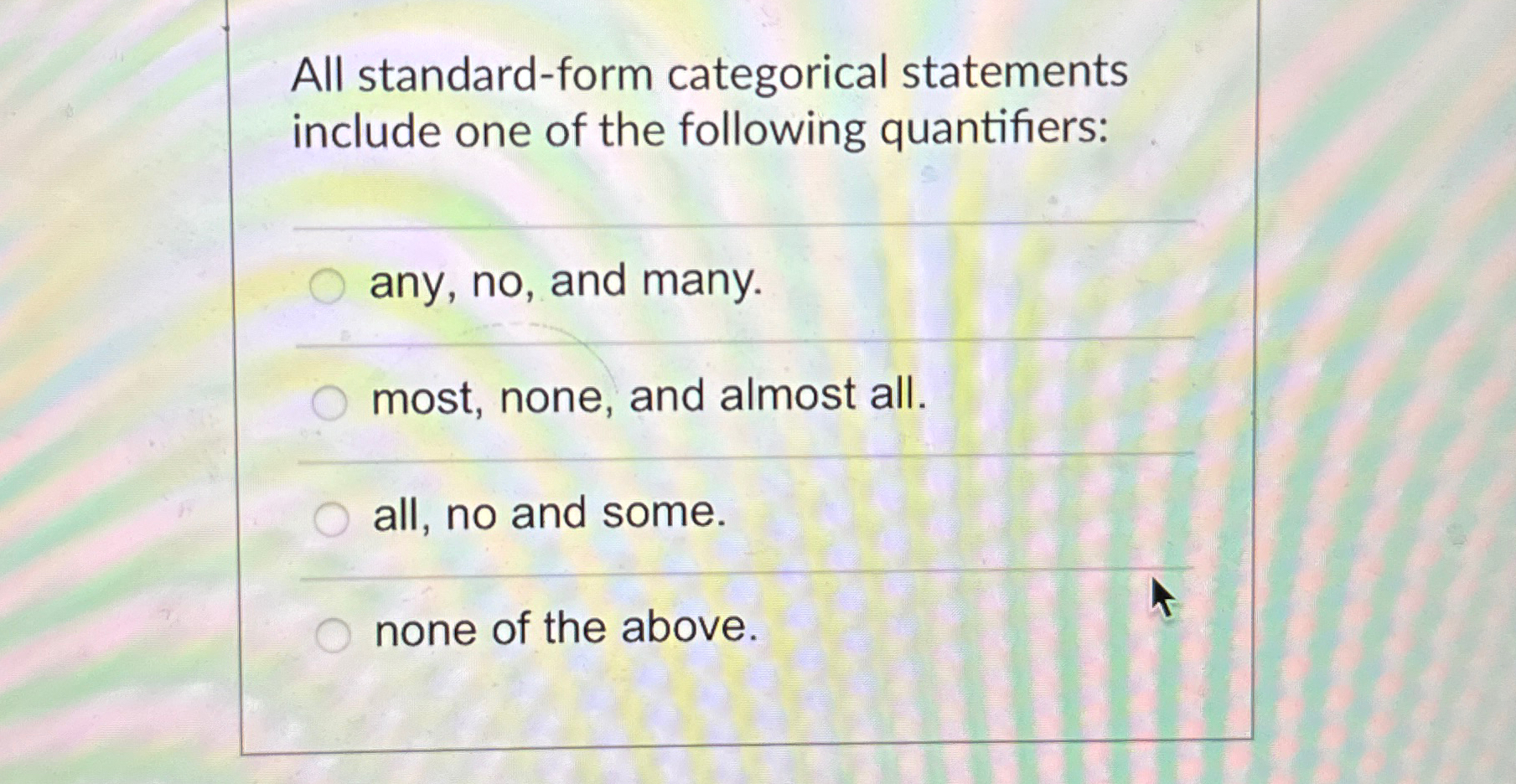 Solved All standard-form categorical statements include one | Chegg.com
