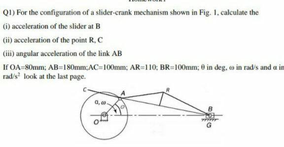 Solved Q1) For the configuration of a slider-crank mechanism | Chegg.com