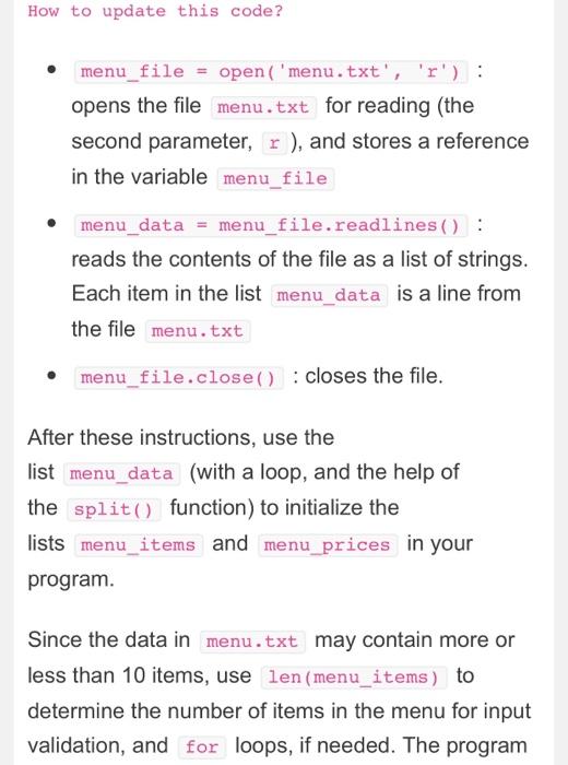 Solved How to update this code? reads the contents of the | Chegg.com