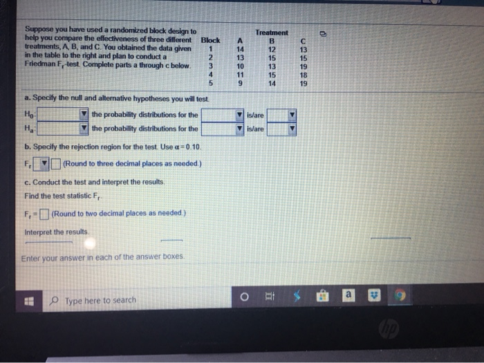 Solved 1 Suppose you have used a randomized block design to | Chegg.com