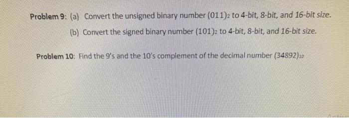 Solved Problem 9: (a) Convert the unsigned binary number | Chegg.com