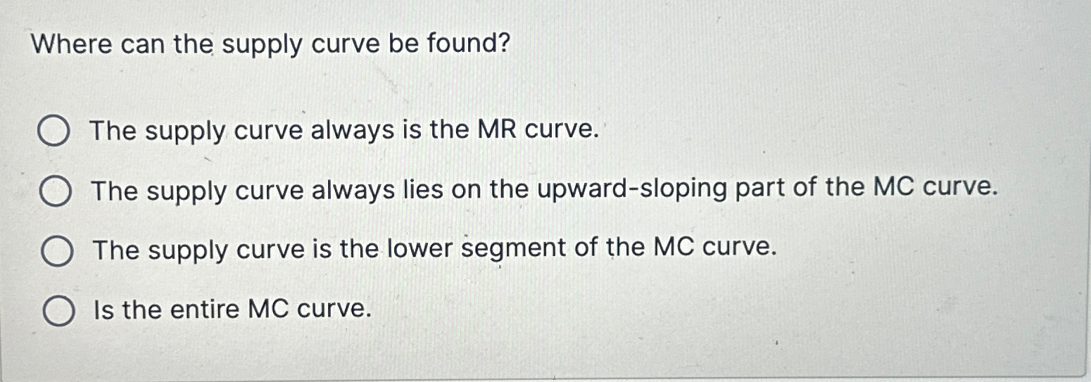 Solved Where can the supply curve be found?The supply curve | Chegg.com