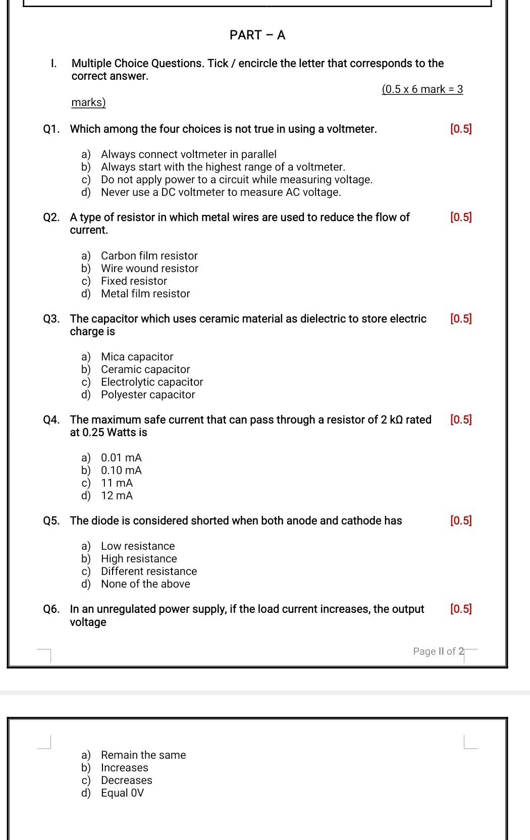 Solved PART - А 1. Multiple Choice Questions. Tick / | Chegg.com