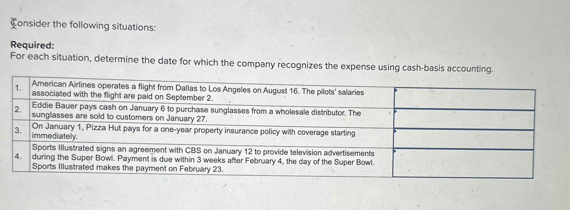 Solved Consider the following situations:Required:For each | Chegg.com