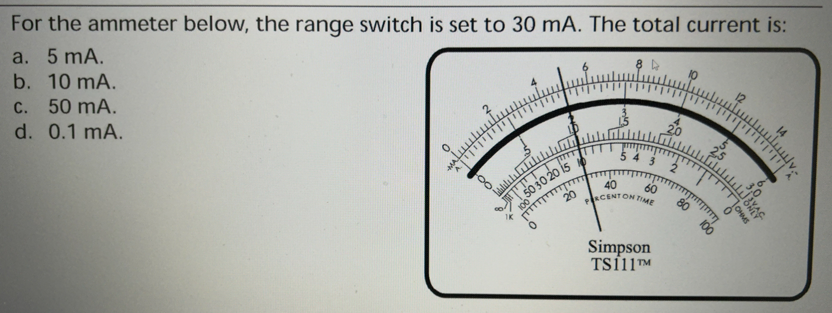 Solved For the ammeter below, the range switch is set to | Chegg.com