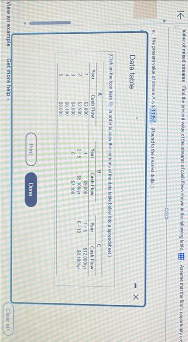 Solved Value of mixed streams Find the present vabe of the | Chegg.com