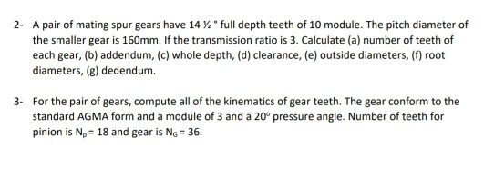Solved 2- A pair of mating spur gears have 14 %full depth | Chegg.com