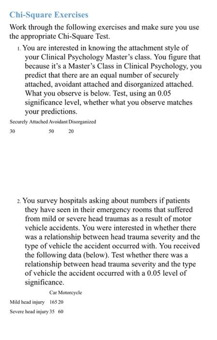 Solved Chi-Square Exercises Work through the following | Chegg.com