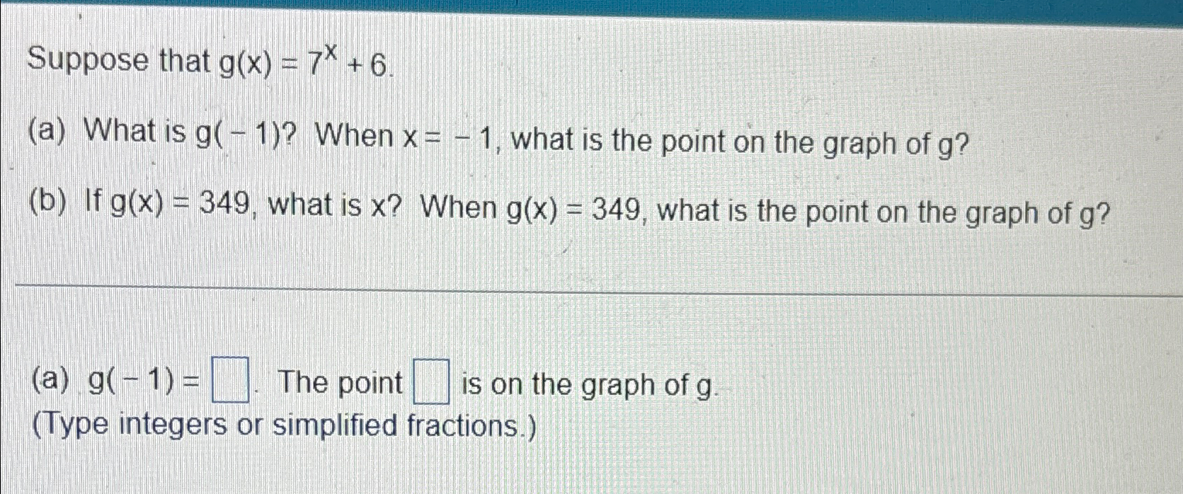 Solved Suppose that g(x)=7x+6(a) ﻿What is g(-1) ? ﻿When | Chegg.com
