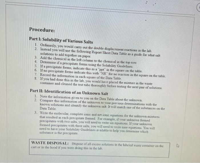 Reactions in Aqueous Solutions Lab Report Sheet | Chegg.com