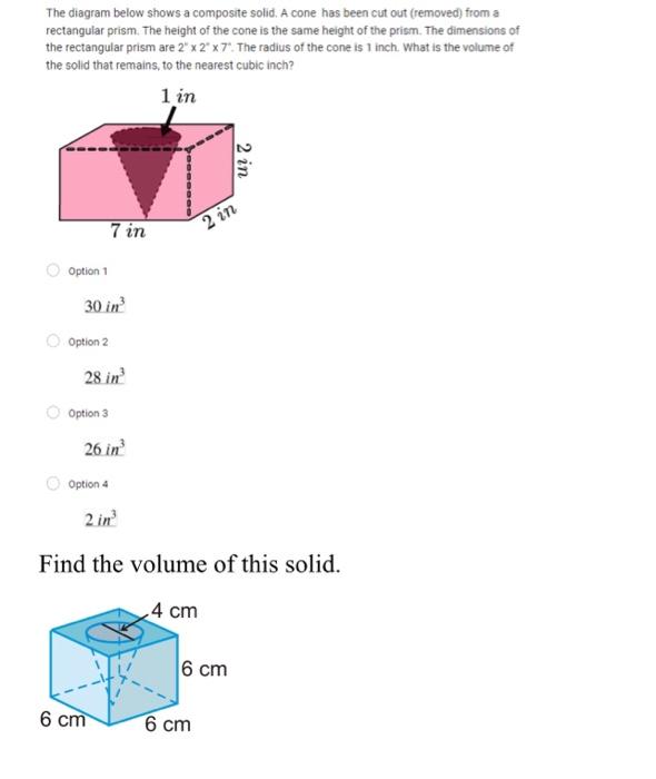Solved The diagram below shows a composite solid. A cone has | Chegg.com