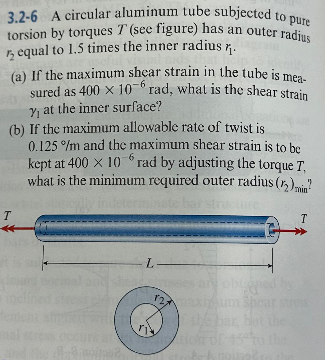 Solved 3.2-6 ﻿A circular aluminum tube subjected to pure | Chegg.com
