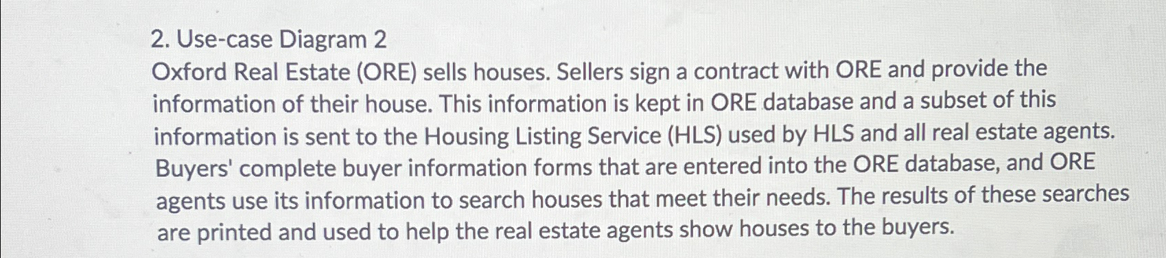 Solved Use-case Diagram 2Oxford Real Estate (ORE) ﻿sells | Chegg.com