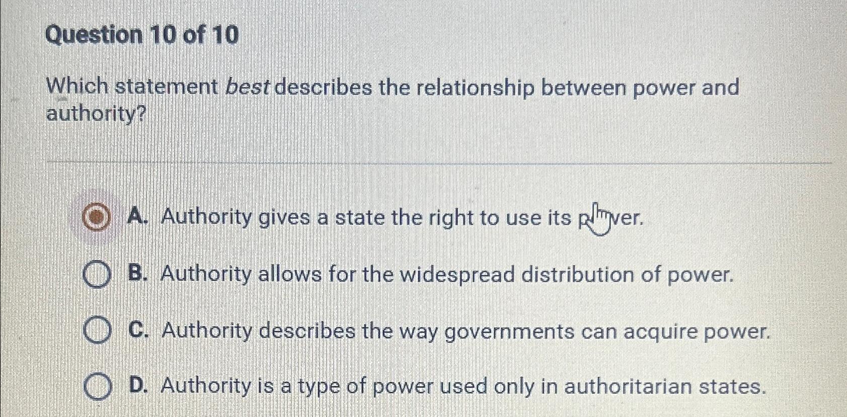 Solved Question 10 ﻿of 10Which statement best describes the | Chegg.com