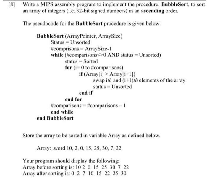 Solved [1] Write a program, using the MIPS assembly | Chegg.com