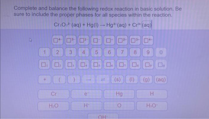 Solved Complete and balance the following redox reaction in | Chegg.com