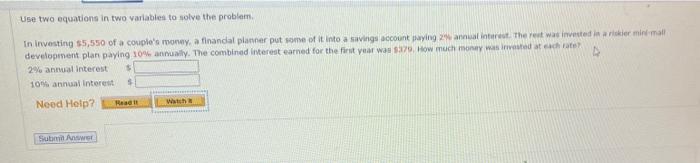 Solved Use two equations in two variables to solve the | Chegg.com