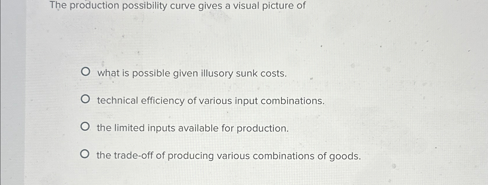 Solved The production possibility curve gives a visual | Chegg.com