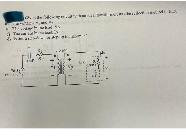Given the following circuit with an ideal | Chegg.com