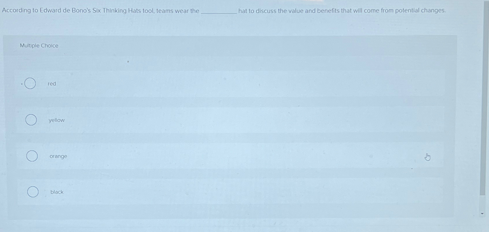 Solved According to Edward de Bono's Six Thinking Hats tool, | Chegg.com