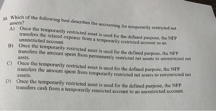 Solved assets? 30. Which of the following best describes the | Chegg.com