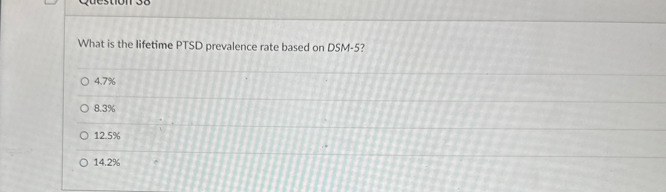 Solved What is the lifetime PTSD prevalence rate based on | Chegg.com