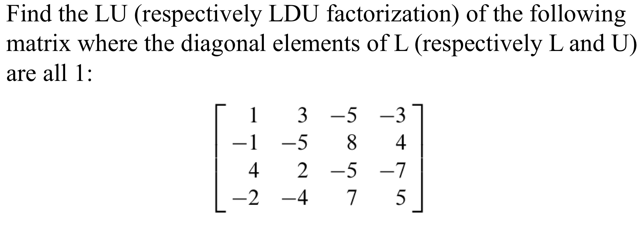 Solved Find the LU (respectively LDU factorization) ﻿of the | Chegg.com