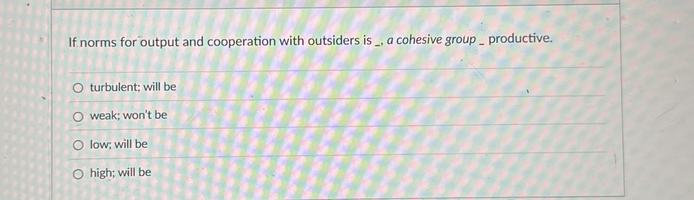 Solved If norms for output and cooperation with outsiders is | Chegg.com