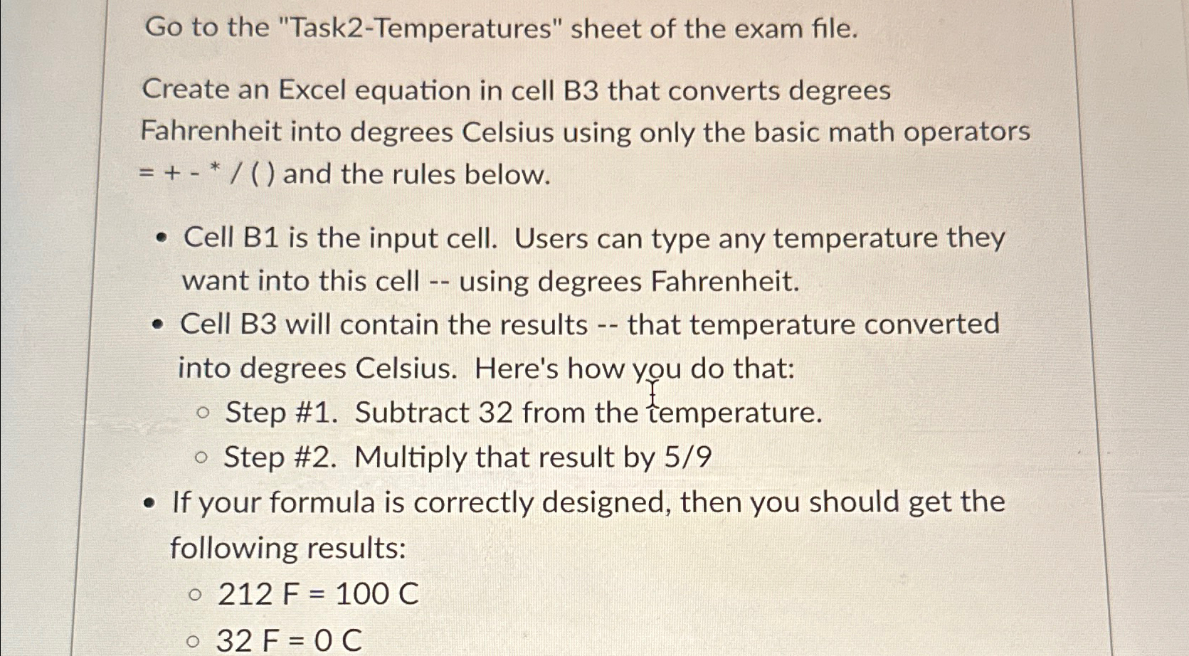Solved Go to the "Task2-Temperatures" sheet of the exam | Chegg.com