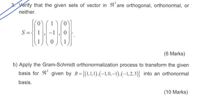 Solved Verify that the given sets of vector in R3 are | Chegg.com